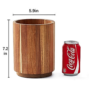 LOHONER Acacia Wood Utensil Holder for Kitchen Counter, 360° Rotating 7.2" Large Cooking Utensil Holder, Kitchen Utensil Storage Organizer for Countertops, Farmhouse Kitchen Decor