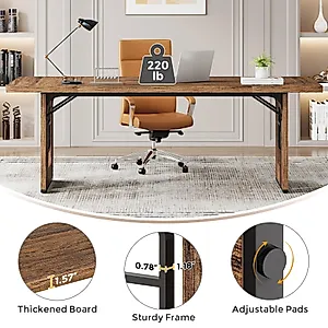 Condemo 71 inch Large Executive Office Desk, Simple Computer Desk Workstation, Modern Industrial Study Writing Table, Business Furniture for Home Office, Rustic Brown