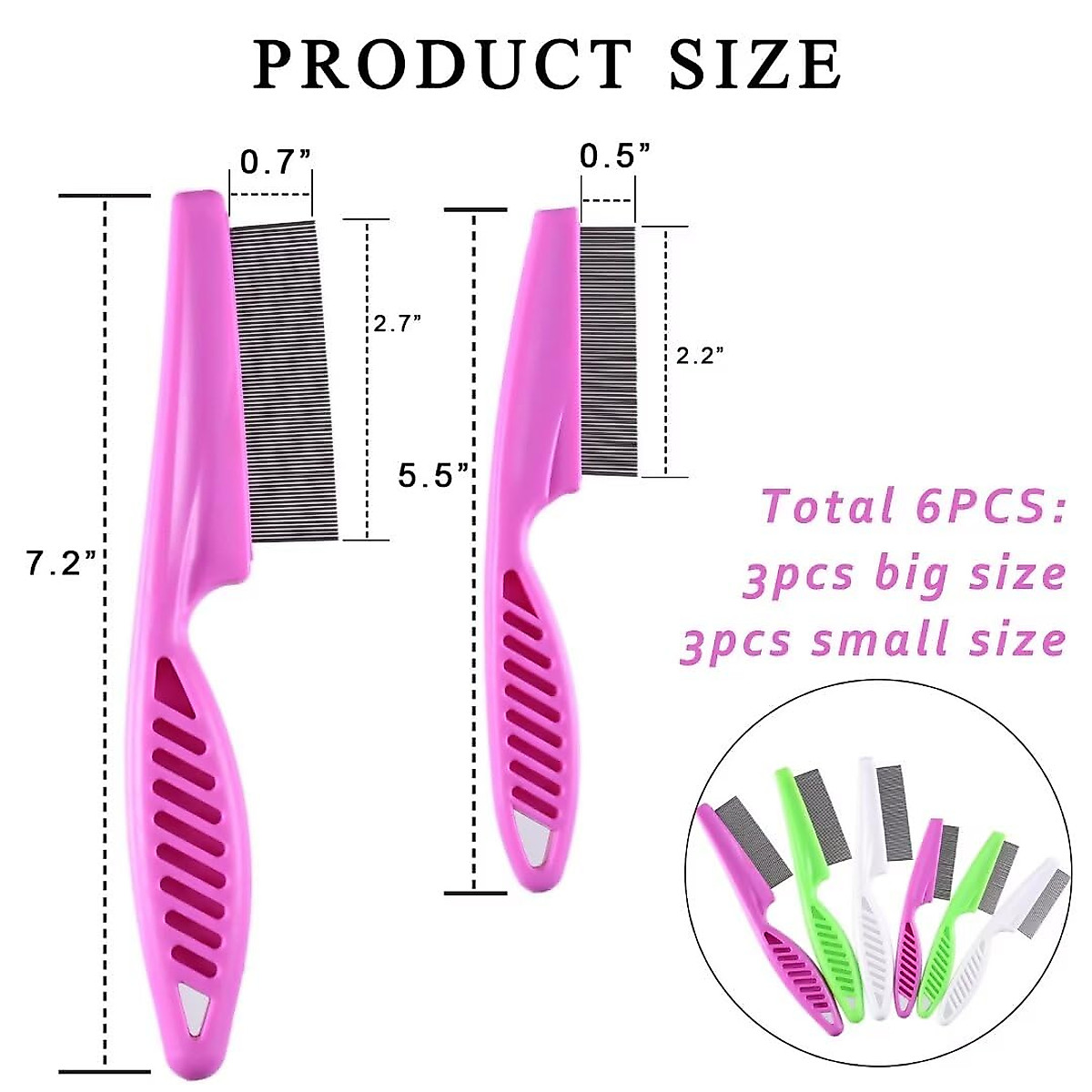 6 Pcs Flea Comb For Cats,Stainless Steel Dog Cat Grooming Combs with Rounded Teeth,Multifunctional Pet Lice Comb Tear Stain Removal,Pet Comb for Detangling and Dematting Face & Paws