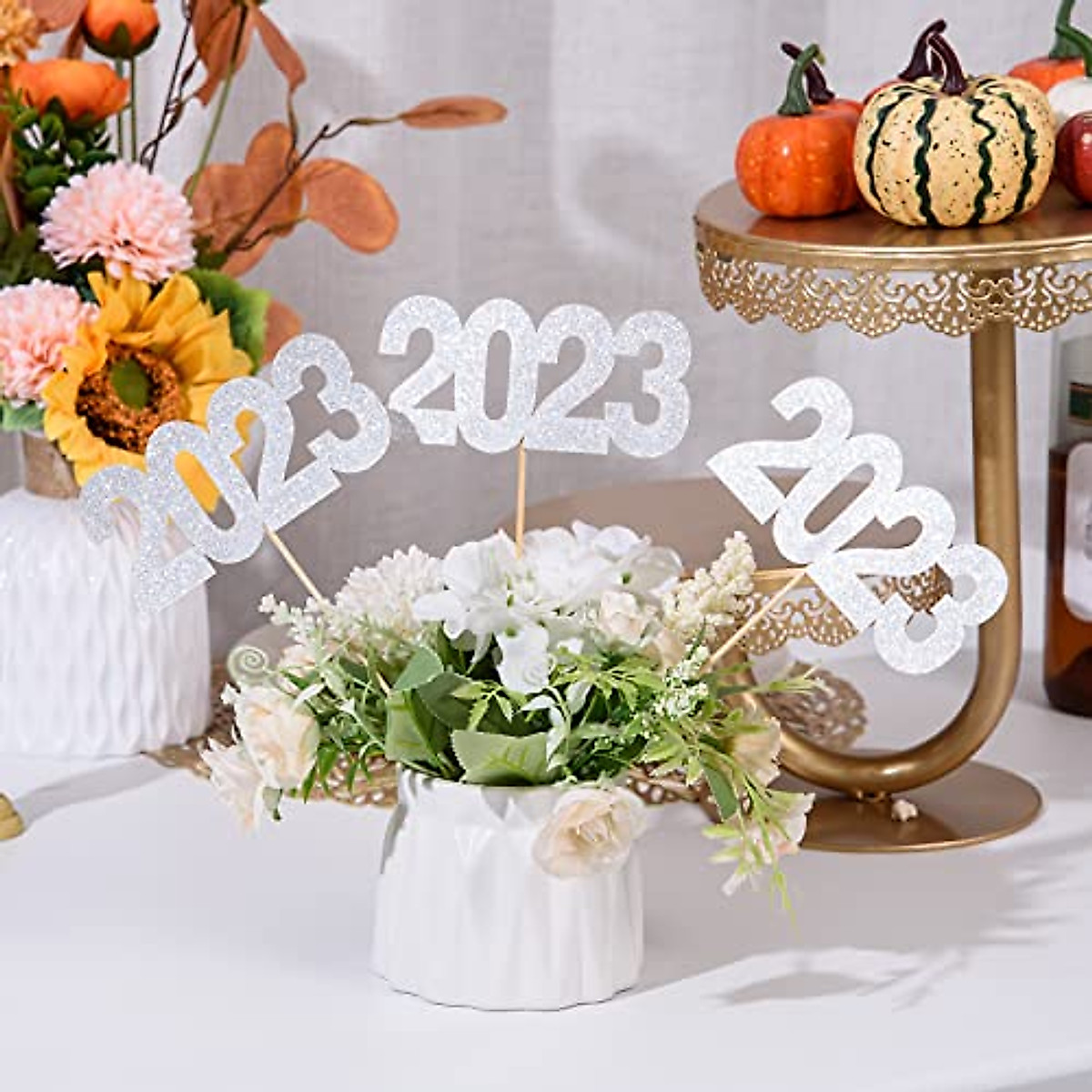 12 Pieces Glitter 2023 Centerpiece Sticks Silver Double Sided 2023 Graduation Party Sticks 2023 Floral Picks Table Centerpiece Topper for 2023 Graduation New Year Party Decoration Supplies,4.9x9.1"