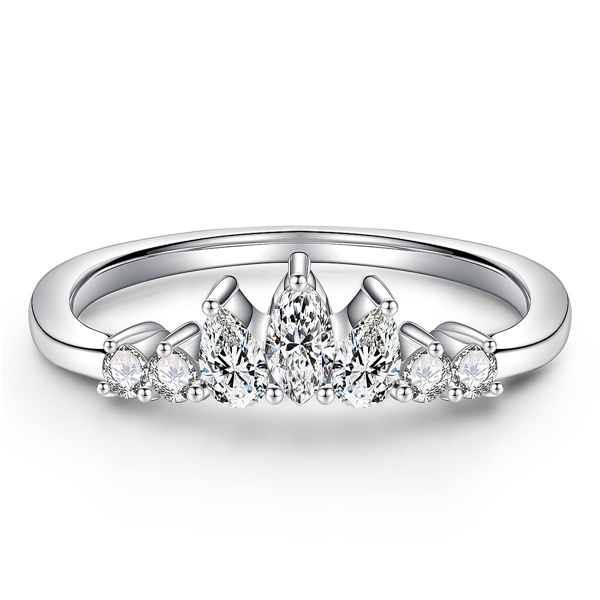 MOOSEA Unique Moissanite Anniversary Rings for Women Wife, D Color VVS1 Clarity Lab Created Diamond Rings 14K White Gold Vermeil Moissanite Curved Wedding Rings for Women Anniversary Rings Gifts