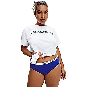Calvin Klein Women's Carousel Logo Cotton Thong Panty, Rainer Stripe/Strawberry Shake/Black, S