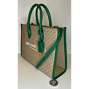 Michael Kors Mirella MD EW Logo Tote Bag bundled with Large Continental Wallet and Purse Hook (Palmetto Green)