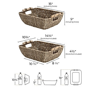 StorageWorks Hand-Woven Large Storage Baskets with Wooden Handles, Seagrass Wicker Baskets for Organizing, 2-Pack