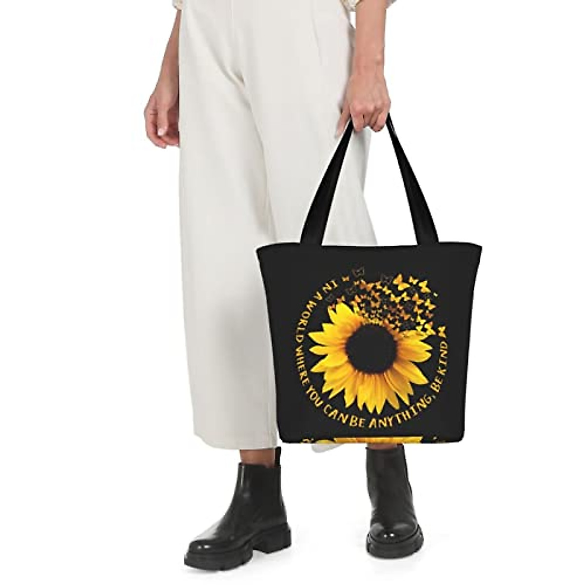 Qaxcdmky Sunflower Tote Bag Large Shoulder Bag Casual Reusable Handbag For Women Shopping Grocery Work