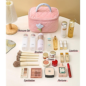 Cute Tulip Cosmetic Bag Large Capacity Makeup Bag Multifunctional Portable Wash Pouch for Travel Lightweight Skincare Toiletry Bag for Women (White)