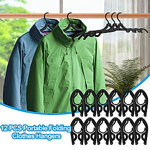 exinddea 12 PCS Travel Hangers,Portable Folding Clothes Hangers Travel Accessories,Foldable Clothes Drying Rack for Travel,Travel Clothes Hangers with Clotheslines,Black Non Slip Clothing Hangers