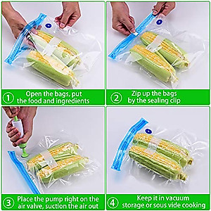 Sous Vide Bags 30 Reusable Vacuum Food Storage Bags for Sous Vide, 3 Sizes Large Sous Vide Bags with Pump, 4 Sous Vide Bag Clips for Food Storage and Chefsteps, Anova, Joule, Wancle Sous Vide Cooking