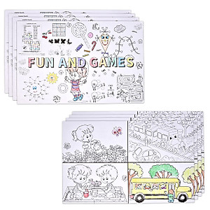 Gift Boutique 50 Kids Activity Place Mats Disposable Paper 11"x 17" 2 Sided Color Your Own Fun Time Coloring and Puzzle Game Sheet for Restaurants Entertainment Crafts Party Table Supplies Decorations