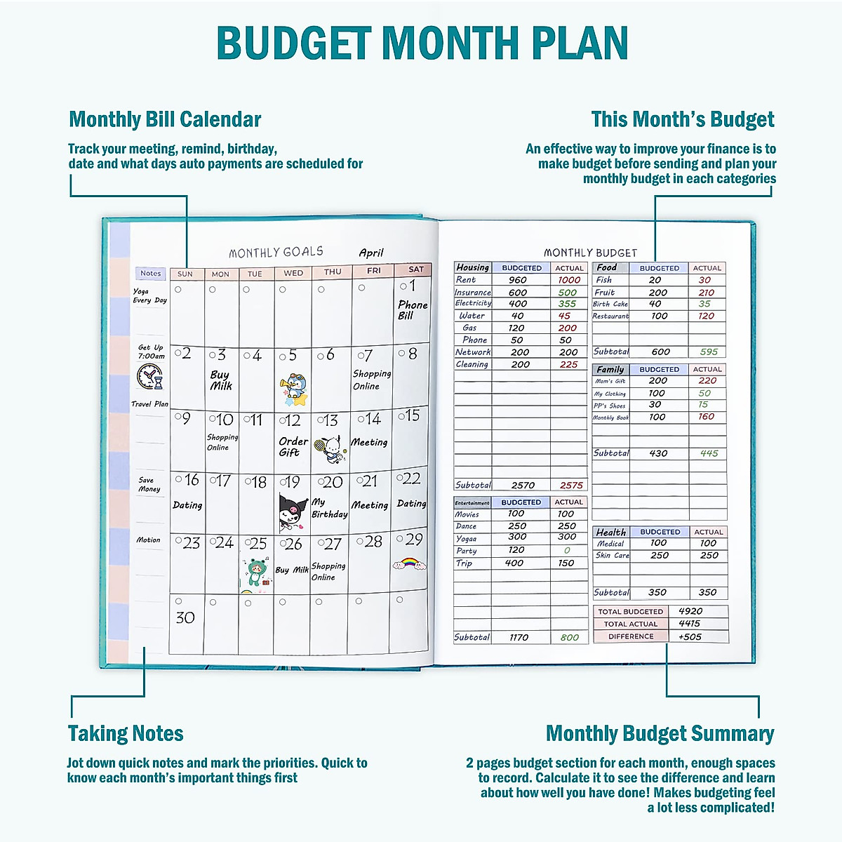 Budget Planner, Monthly Accounts Book and Bill Tracker, Undated Financial Organizer, Expense Tracker Notebook with Storage Pocket, Manage Optimize Your Finance, 7" x 10"