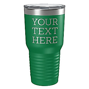 Personalized 30oz (17 Colors) Powder Coated Insulated Stainless Steel Tumbler with Lid, Custom Etched, Customized Text Message Name, Engraved Gift Idea Women Men Him Her, Your Text Here (Green)