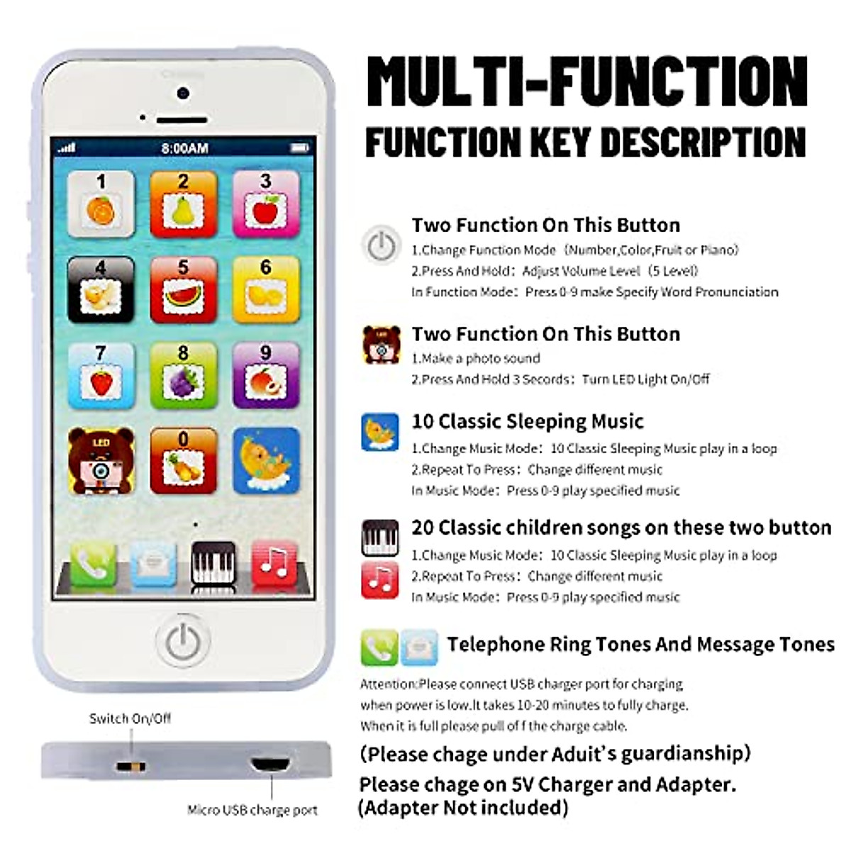 IQ Toys YPhone Toy Play Cell Phone USB Recharable