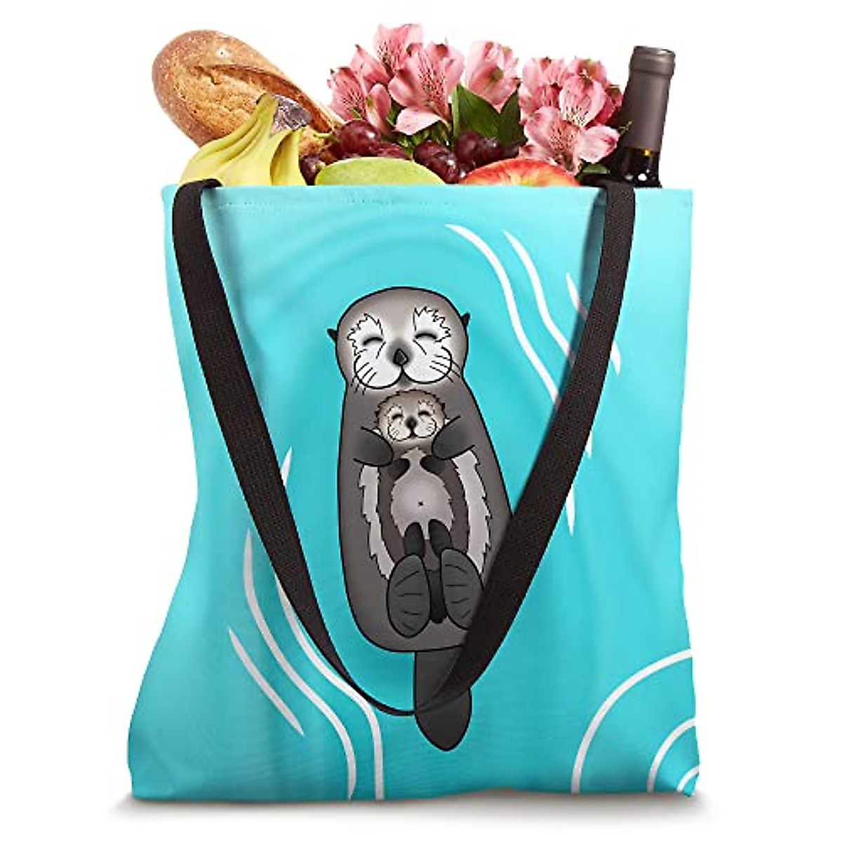 Mother and Pup Sea Otters - Mom Holding Baby Otter Tote Bag