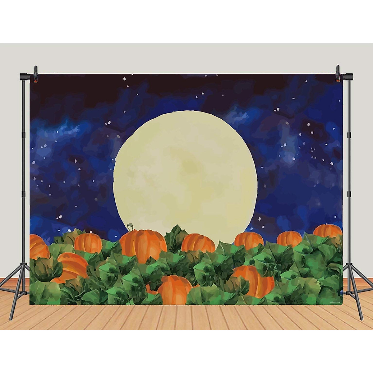 Halloween Pumpkin Field Photography Background Starry Sky Night Moon Halloween Backdrops Baby Shower Birthday Party Photo Studio Props Banner 5x3ft