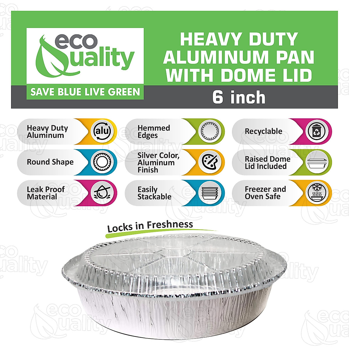EcoQuality [50 Pack] - 6 Inch Disposable Round Aluminum Foil Take-Out Pans with Plastic Lids Set - Disposable Tin Containers, Perfect for Baking, Cooking, Catering, Cake Pans, Parties, Restaurants