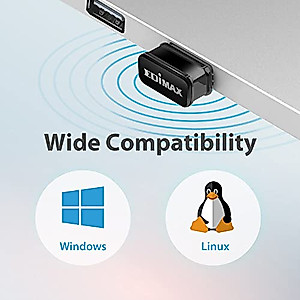 Edimax Wi-Fi 5 802.11ac Nano AC600 Dual-Band (2.4Ghz / 5Ghz) Adapter for PC USB Nano Dongle, Windows, Mac OS, Linux, EW-7811ULC