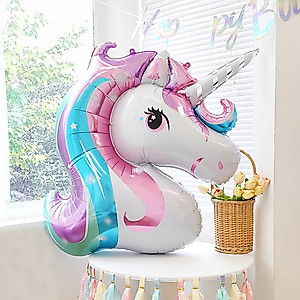 Unicorn 5th Birthday Party Decorations for Girl Purple Pink Unicorn Party Theme Balloon Set, Large Rainbow Unicorn Helium Balloons with Heart and Star Baby Shower Kids Supplies (number 5 set)