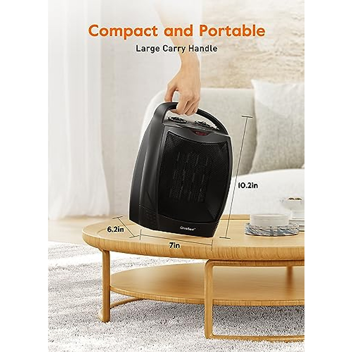 GiveBest Portable Electric Space Heater, 1500W/750W Ceramic Heater with Thermostat, Heat Up 200 Square Feet in Minutes, Safe and Quiet for Office Room Desk Indoor Use