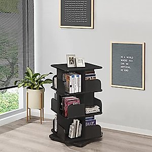 Kings Brand Furniture - 3-Tier Revolving Bookcase Bookshelf, Media Storage Cabinet, Black