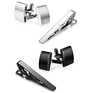 FIBO STEEL Tie Clips Cufflink Set for Men Classic Wedding Cufflinks Mens Dad Birthday Gifts