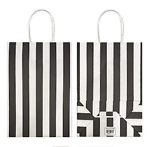 ADIDO EVA 25 PCS Black and White Striped Gift Bags Small Kraft Paper Bags with Handles for Party Favor (8.2 x 6 x 3.1 In)