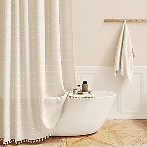 BTTN 78 Inch Long Shower Curtain - Boho Farmhouse Linen Ultra Thick Fabric Shower Curtain Set with Plastic Hooks, Tall Rustic Modern Country Neutral Shower Curtains for Bathroom - Cream/Beige - 72x78