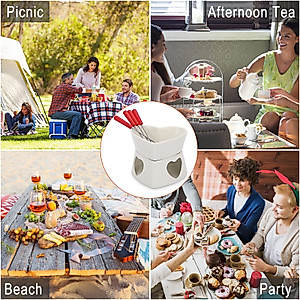 BSTKEY White Ceramic Butter Warmer Set, Heart Shaped Fondue Pot Melting Pot Set, Melt Hot Pot Bowl Set for Cheese Chocolate Butter Caramel, with 4 Forks