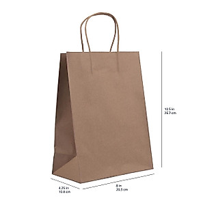 Amazon Basics Kraft Paper Gift Bags with Handles 8x4.25x10.5 Brown, 100 Pack