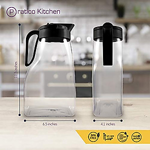 Pratico Kitchen LargePour Water, Juice, and Beverage Airtight Pitcher, Made in Japan, 3.2 qt, 102 oz, Black
