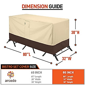 Arcedo Patio Bistro Cover, Waterproof Outdoor Furniture Cover, Heavy Duty Patio Bar Table and Chairs Covers, 80" L x 32" W x 30" H, Beige & Brown