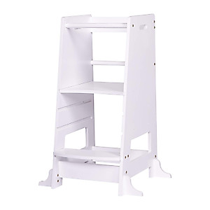 Kinbor Baby Kids Step Stool Kids Learning Stool Kids Kitchen Step Stool with Safety Rail-Solid Wood Construction. Perfect for Toddlers and Older