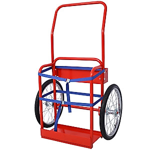 Dual Cylinder Cart Dolly Heavy-Duty Oxygen and Acetylene Tank Trolley with 20" Pneumatic Wheels 220 lb Capacity 47.2" Height, 29.7" Length, and 21.5" Width for Cylinder Tank Transport Red