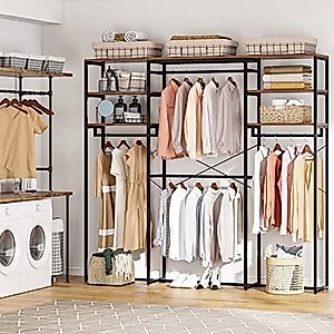 Tribesigns 71''L x 83''H Super Large Heavy Duty Clothes Rack, Freestanding Garment Rack with Shelves and Hanging Rods, Large Open Closet Organizer Wardrobe for Bedroom, Rustic Brown
