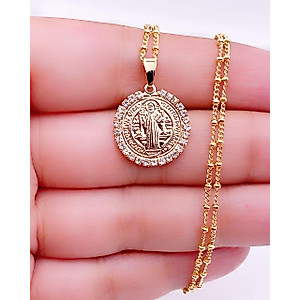 18K Gold Plated Saint Benedict Pendant Necklace for Women Religious Jewelry