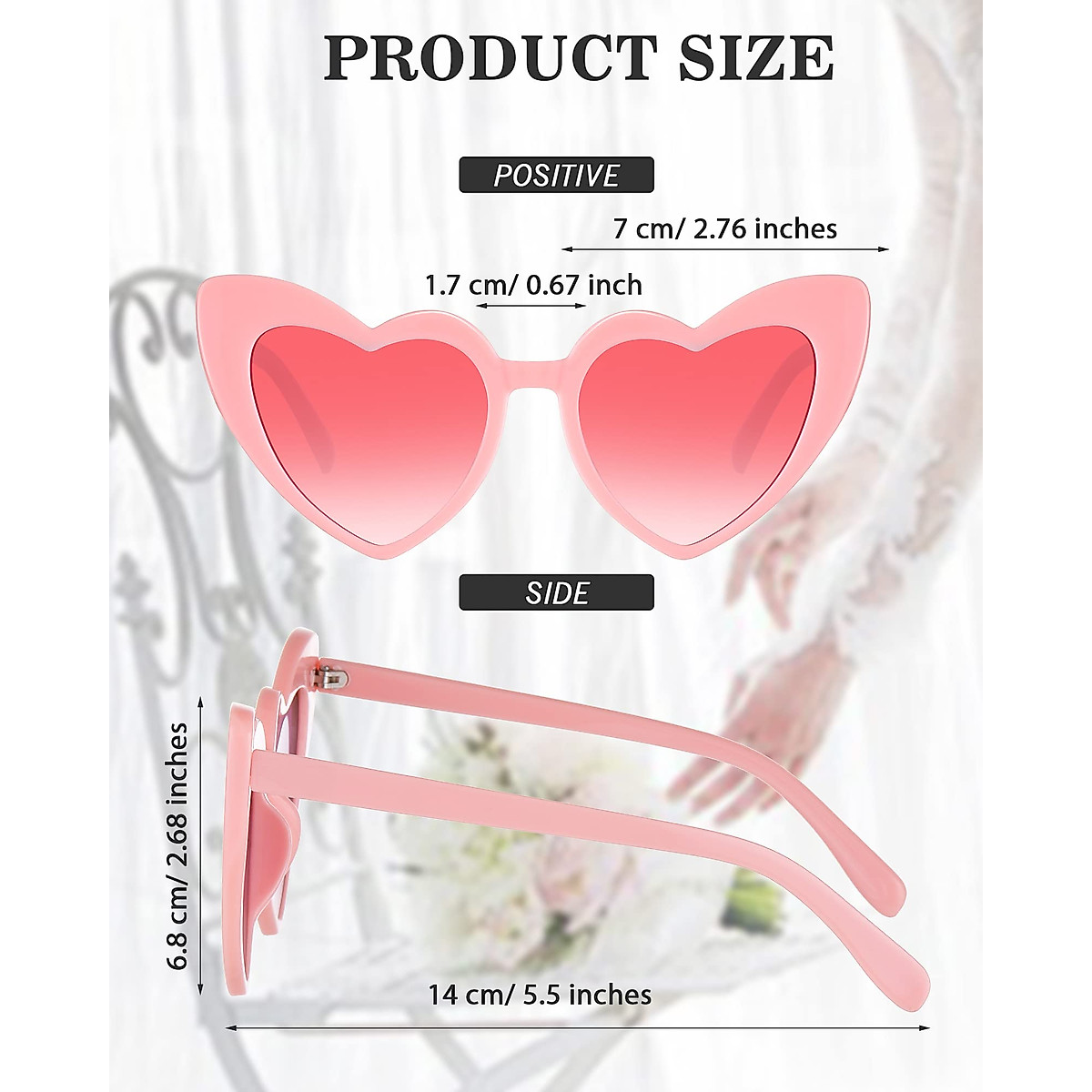 Flutesan 12 Pair Wedding Heart Shaped Sunglasses Bachelorette Vintage Cat Summer(Multi Colors)