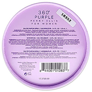 Perry Ellis 360 Purple Women 3.4oz EDP Spray, 0.25oz EDP Spray, 3.0oz Shower Gel 3 Pc Gift Set