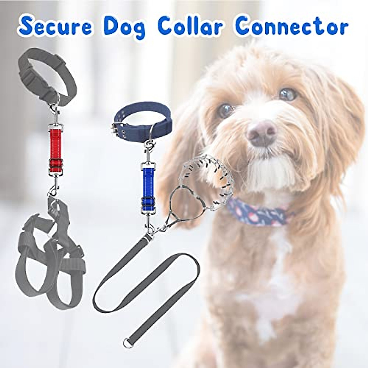 YUEPET Dog Safety Collar Clips 5 Pack Adjustable Prong Collar Backup Clips Reflective Double Ended Backup Clasp Leash Connector for Dog Harness to Collar Safety Clip