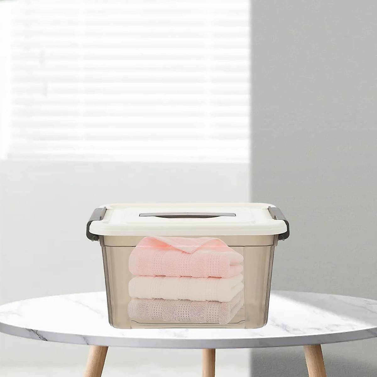 Zerodeko Storage Bins Storage Latches Box Plastic Storage Bin Stackable Storage Organizer Box with Lid Storage Bin Clothes Box Sundries Latches Bin for Garage Office Plastic Storage Bins