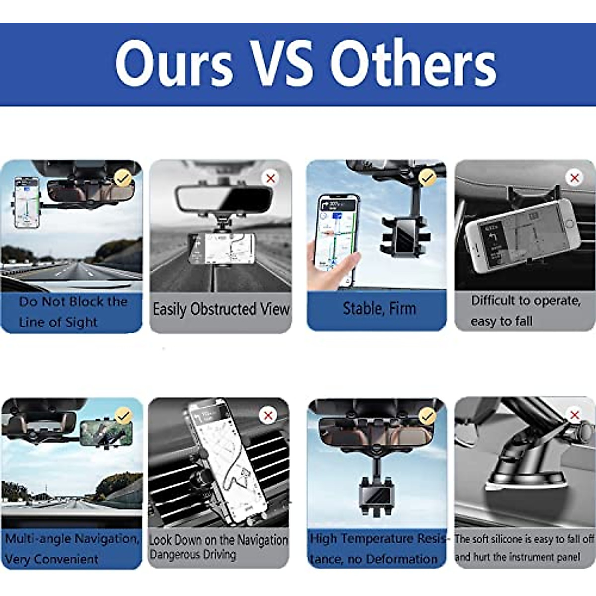 YCNASSS 360°Rotatable and Retractable Car Phone Holder, Car Rearview Mirror Bracket, Multifunctional Adjustable Phone Holder, Universal Phone Navigation GPS Holder for All Mobile