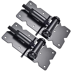 Self Closing Gate Hardware Hinges Heavy Duty for Wooden/Vinyl/PVC Fences,90 Degree Adjustable, with Installation Screws and Swing Adjuster Tool,2 Pack/Set,Black