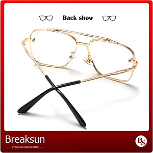 Breaksun Aviator Sunglasses - Vintage Diamond Cutting, Gradient Lens - Gold Frame, Clear Lens
