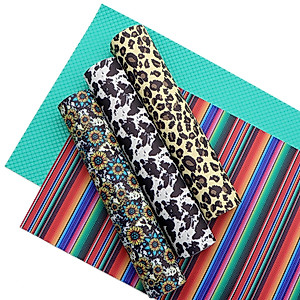 David accessories Cow Leopard Faux Leather Sheet 5pcs/Set 7.7" x 12.9"(20cm x 33cm) Sunflowers Stripe Mixed Synthetic Leather Sheets Bundles for Leather Earrings Bows Making (C)