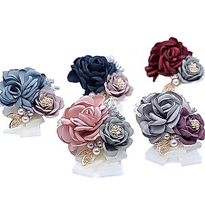 HXSCOO Prom Hand Flowers Red Best Man Wedding Boutonniere Men's Lapel Pin Groom Buttonhole Bride Mother Wristlet Corsage (Color : Wrist Flowers Wine)