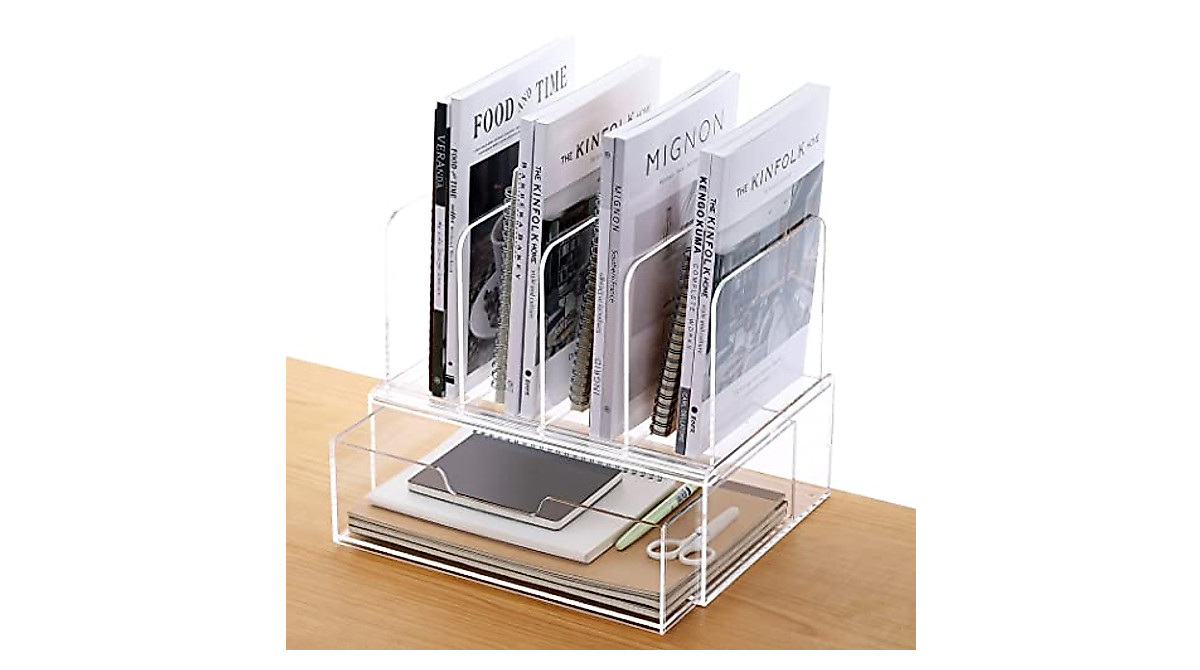 Clear Acrylic Desk Organizer with Drawer & File Storage