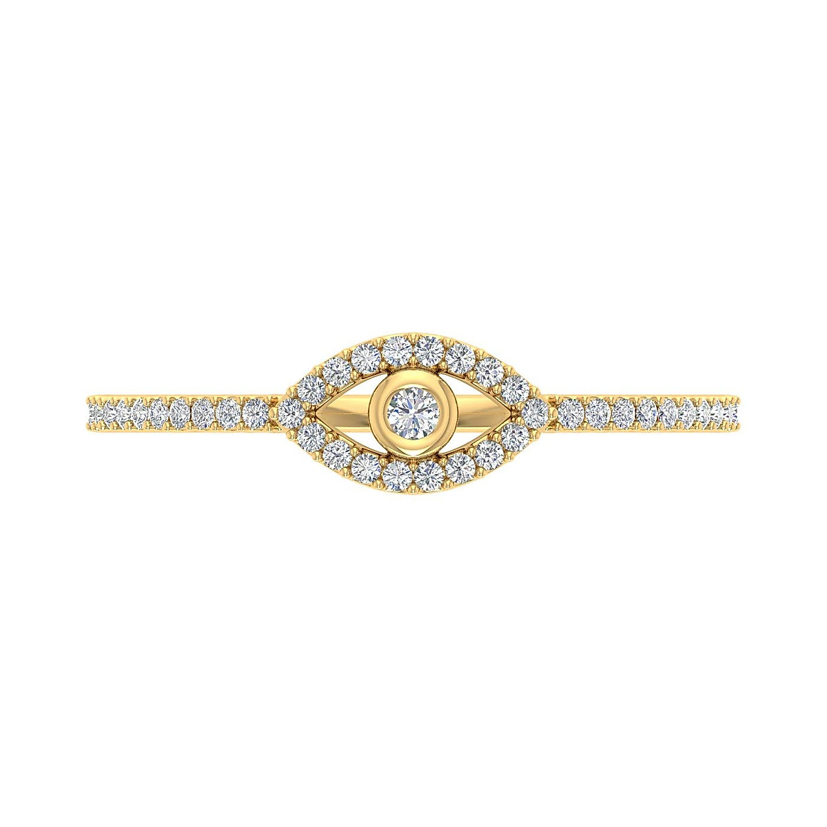 1/10 Carat Evil Eye Diamond Ring in 10k Yellow Gold - IGI Certified (Ring Size 9.75)