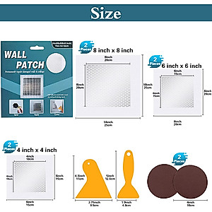 Tahikem 6 Pcs Drywall Repair Patch, 4" 6" 8" Two of Each Wall Patch Repair Kit, Self Adhesive Wall Mesh Repair, Large Hole Patch for Drywall, Sheet Rock Patch, Aluminum Metal Sheetrock Ceiling Patch