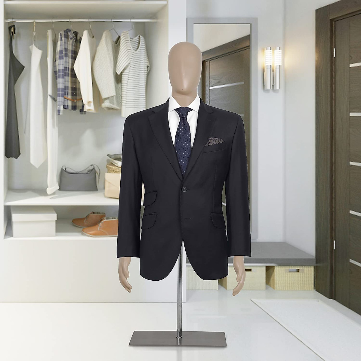 42-59 Inch Male Mannequin Torso, Height Adjustable Dress Form Mannequin Detachable Arms Mannequin Stand Sewing Manikin Display Dress Mannequin Clothing Form with Metal Base Stand, Nature