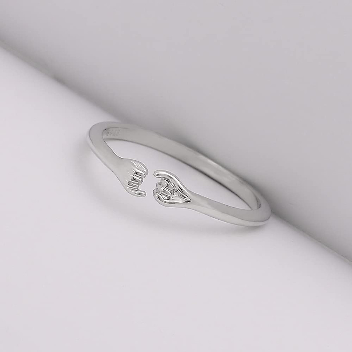 OIDIMS Cute Pinky Swear Thin Tail Rings for Women Hand Gestures Finger Ring Expandable Stacking Dainty Fashion Daughter Adjustable Open Size Promise Minimalist Birthday Best Friends Bff Gifts