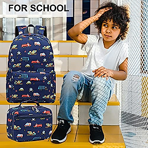 LOIDOU Kids Backpack Boys Preschool Backpacks Construction Kids School Bags Kindergarten Elementary BookBag Set with Lunch Box