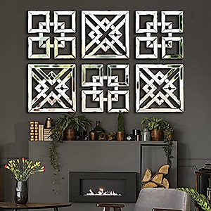 QMDECOR Square Mirrored Wall Decor Decorative Mirror 12x12 inches Modern Fashion DIY Silver Wall-Mounted Mirrors